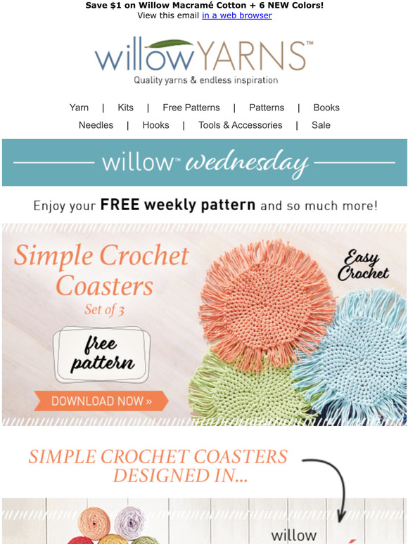 Willow Yarns: Relax! Try this weeks FREE easy crochet pattern. | Milled