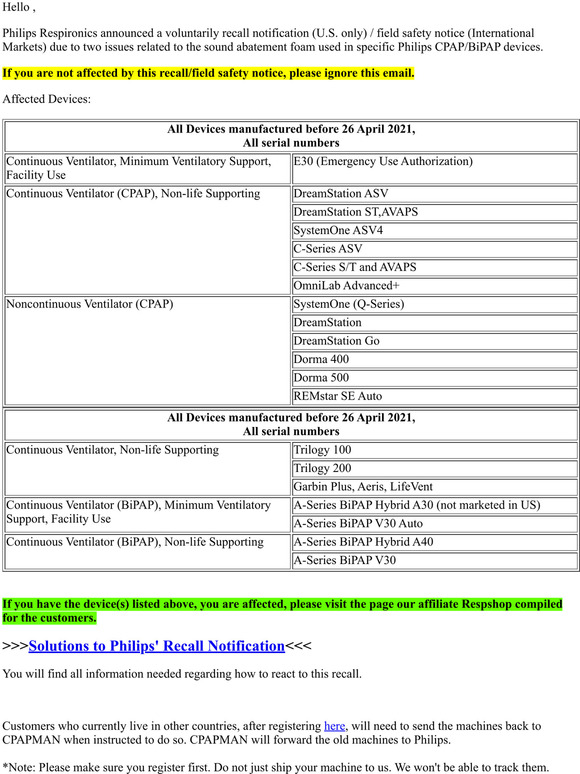 Respshop: Philips Respironics Recall Notification, Updates, and ...