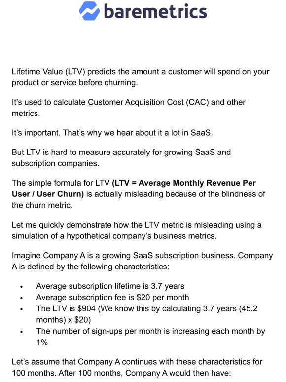 Baremetrics: Why the LTV metric can be misleading (and a new way of ...