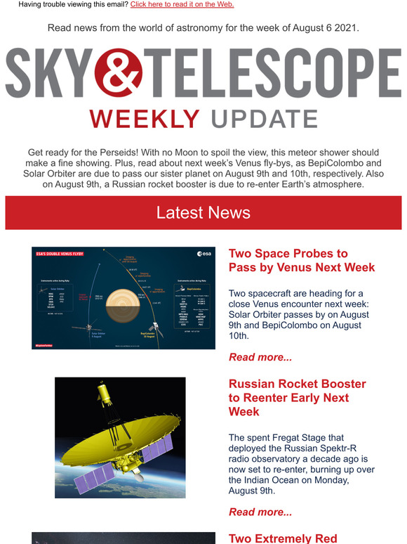 Sky & Telescope: Perseids Meteor Shower, Venus Flyby & Rocket Reentry ...