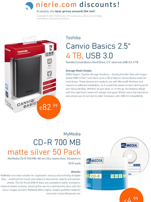 Nierle: MyMedia by Verbatim CD-R 700 MB / 80 min 52x, matt silver, 50 ...