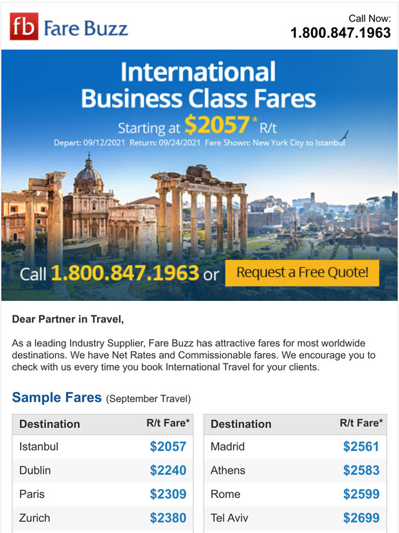 Fare Buzz: International Business Class Fares starting at $2057 R/t ...