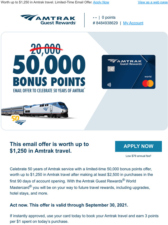 Amtrak: -bonus points, our highest bonus point offer yet. | Milled