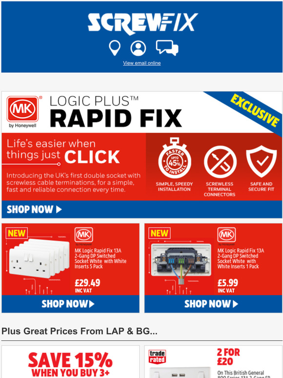 Screwfix: EXCLUSIVE From MK Logic Plus - Rapid Fix Double Socket ...