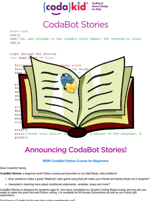 CodaKid: NEW! CodaBot Stories with Python is here! | Milled