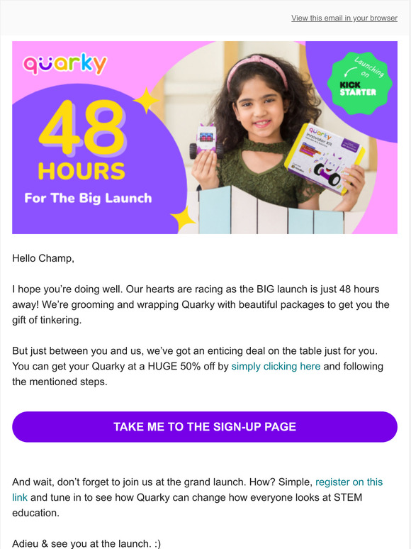 STEMpedia: Less than 48 hours to go ! Quarky is coming! | Milled