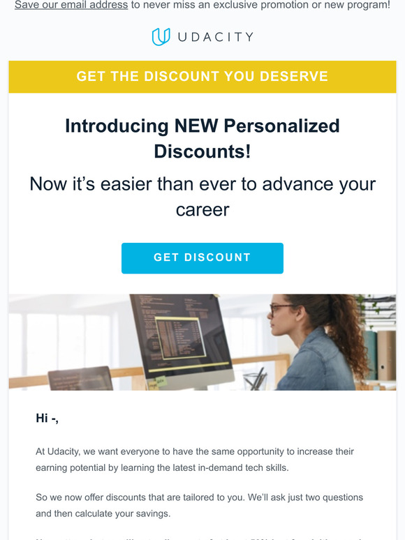 Udacity: NEW personalized discounts are here | Milled