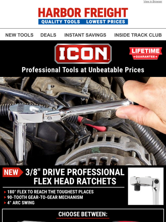 Harbor Freight: NEW - 3/8" Drive Professional Flex Head Ratchets | Milled