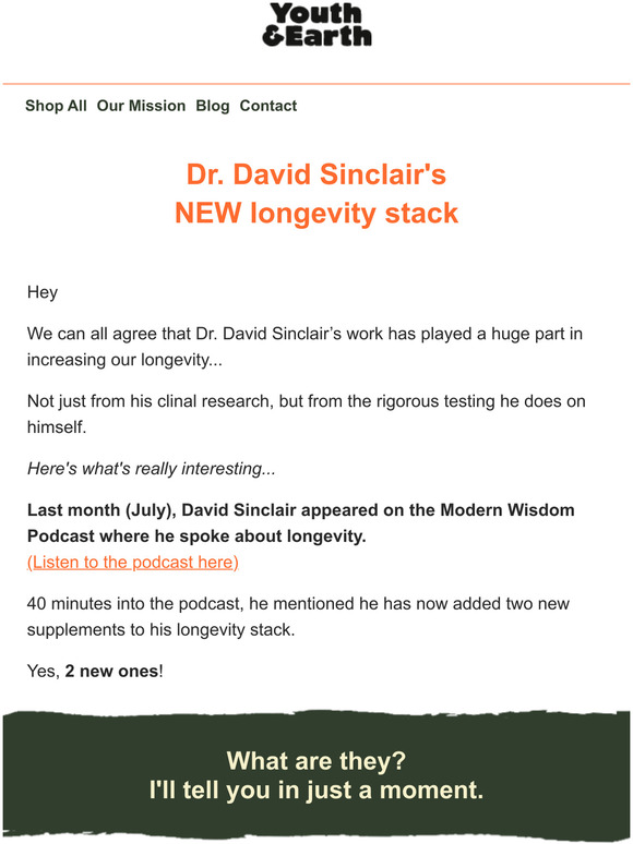 Youth & Earth: Dr David Sinclair's new longevity stack (Important) | Milled