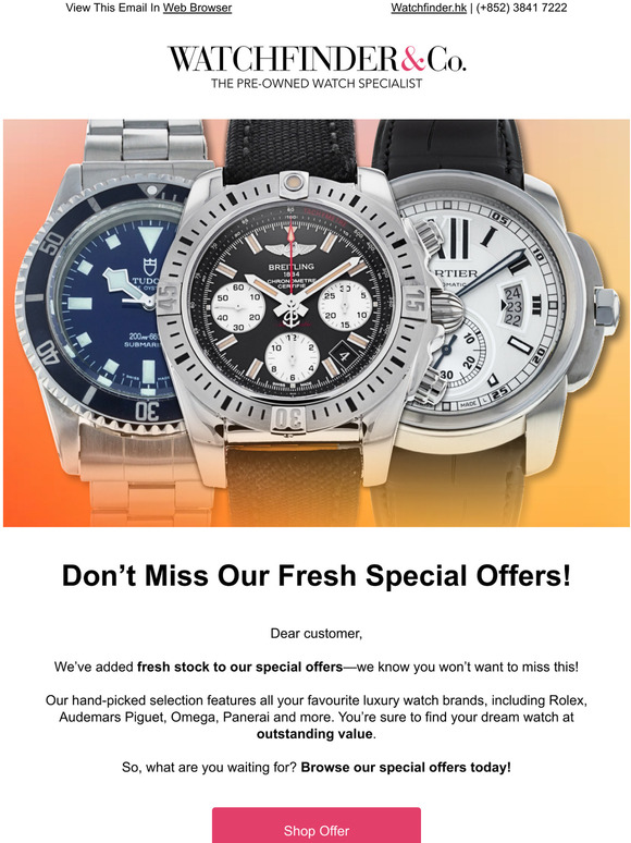 Watchfinder HK: Dont Miss Our Fresh Special Offers! | Milled