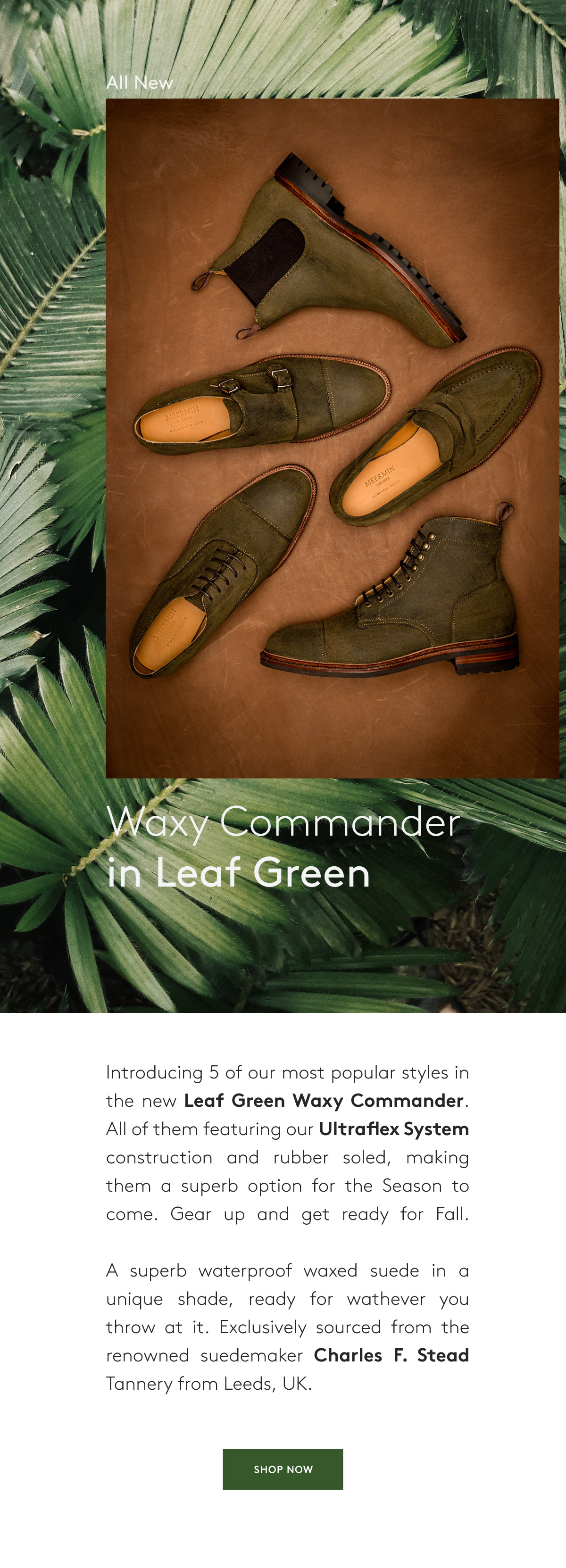 Meermin Shoes: All New: Leaf Green Waxy Commander | Milled