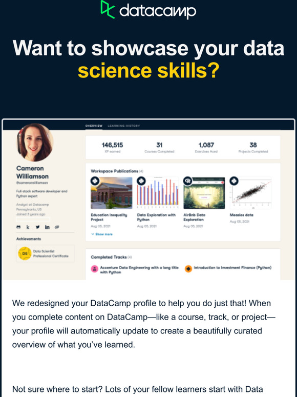 DataCamp: Check out your newly redesigned DataCamp profile | Milled
