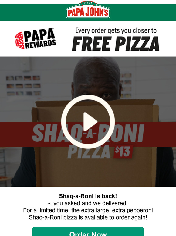 Papa Johns: -the Shaq-a-Roni Pizza is back | Milled