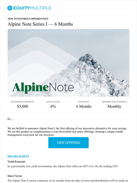 EquityMultiple: Now Live: The Alpine Note An Elevated Alternative for ...