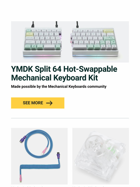 Drop: YMDK Split 64 Hot-Swappable Mechanical Keyboard Kit, Mechcables Joker V2 Custom Coiled ...