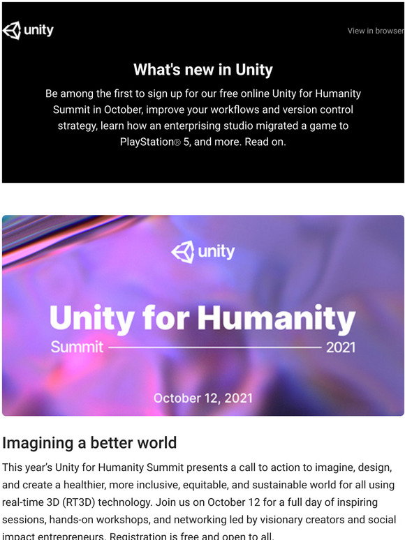 Unity: This month: Better workflows, Unity for Humanity Summit, Genshin ...