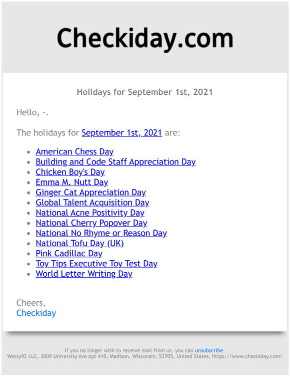 Checkiday: Holidays for September 1st, 2021! | Milled