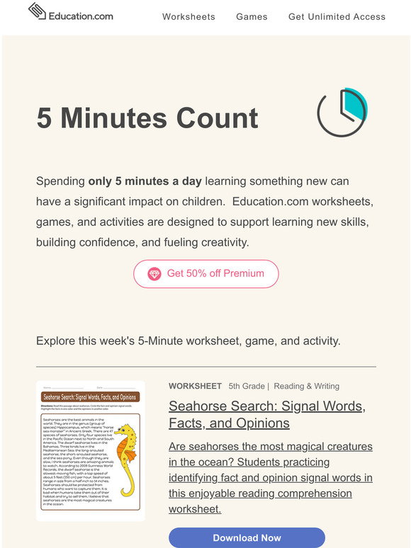 Education.com: Get this week's 5-Minute worksheet, game, and activity ...