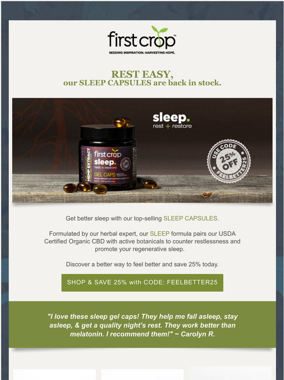 First Crop: REST EASY, SLEEP IS BACK. | Milled