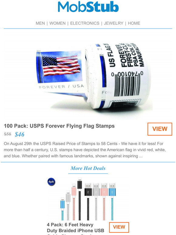 MobStub: 100 Pack: USPS Forever Flying Flag Stamps- 21% OFF! | Milled