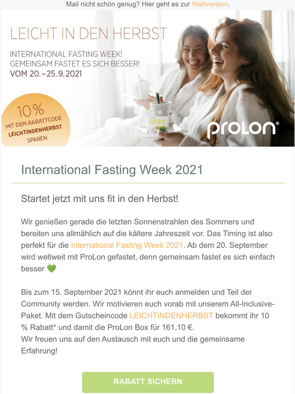 prolon-fasten: Gemeinsam fasten: International Fasting Week 2021 | Milled