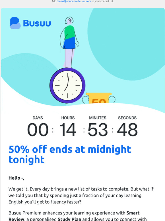 Busuu: 50% ends midnight | Milled