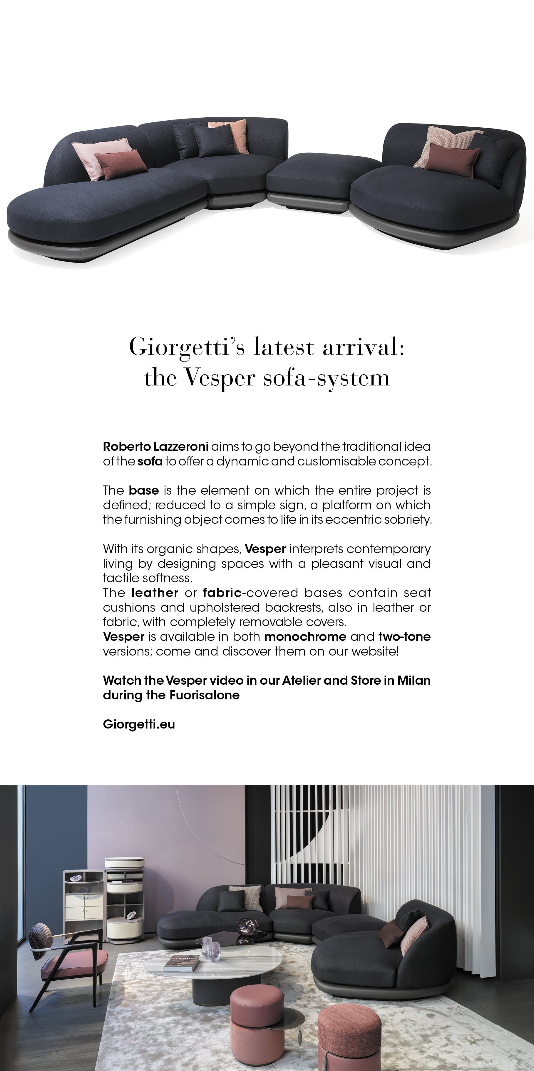 Giorgetti: Giorgetti, Collection 2021 news: Vesper sofa | Milled
