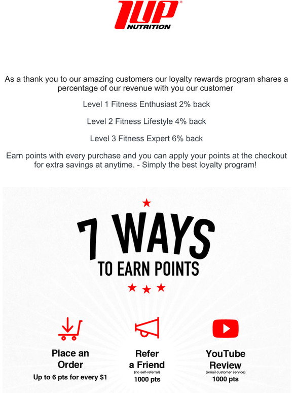 1 Up Nutrition: 7 Ways to Earn Rewards Points | Milled