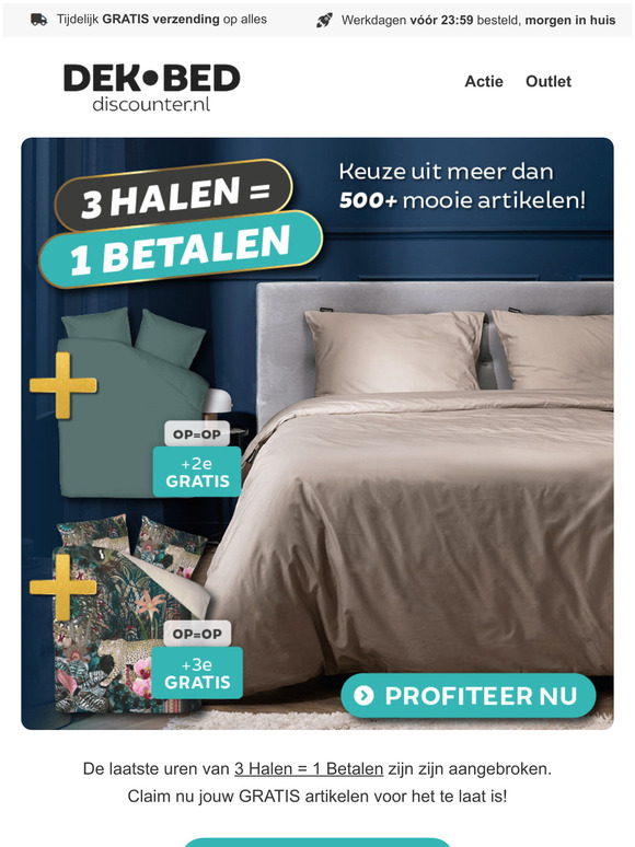 Dekbed Discounter: LAATSTE UREN 3 Halen = 1 Betalen | Milled