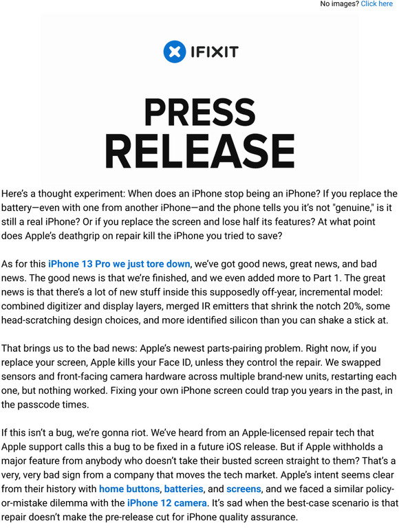 iFixit: iPhone 13 Pro Teardown: Were not mad, just disappointed | Milled