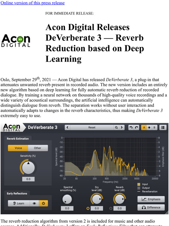 ACON Digital: Acon Digital Releases DeVerberate 3 Reverb Reduction ...