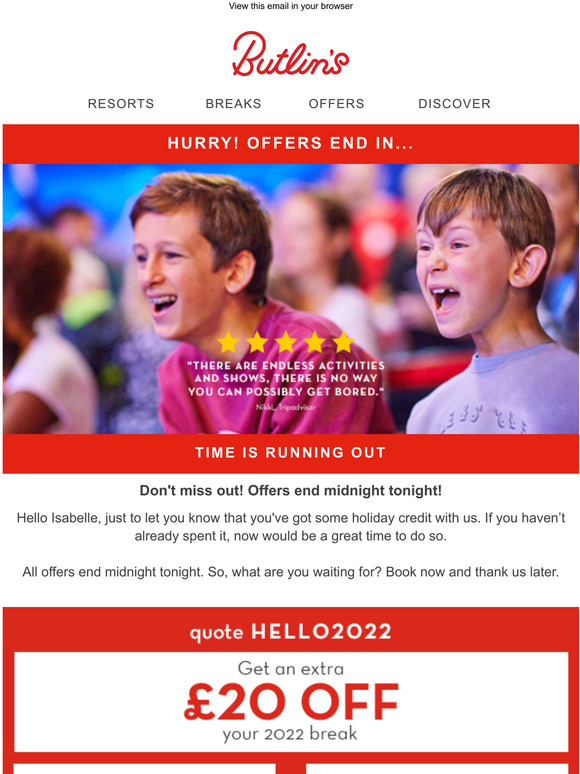 Butlins: Quick! All offers END MIDNIGHT! | Milled