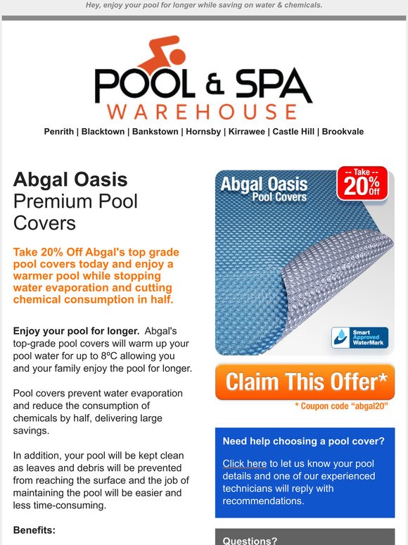 Pool and Spa Warehouse: 20% Off Abgal Oasis Premium Pool Covers ...