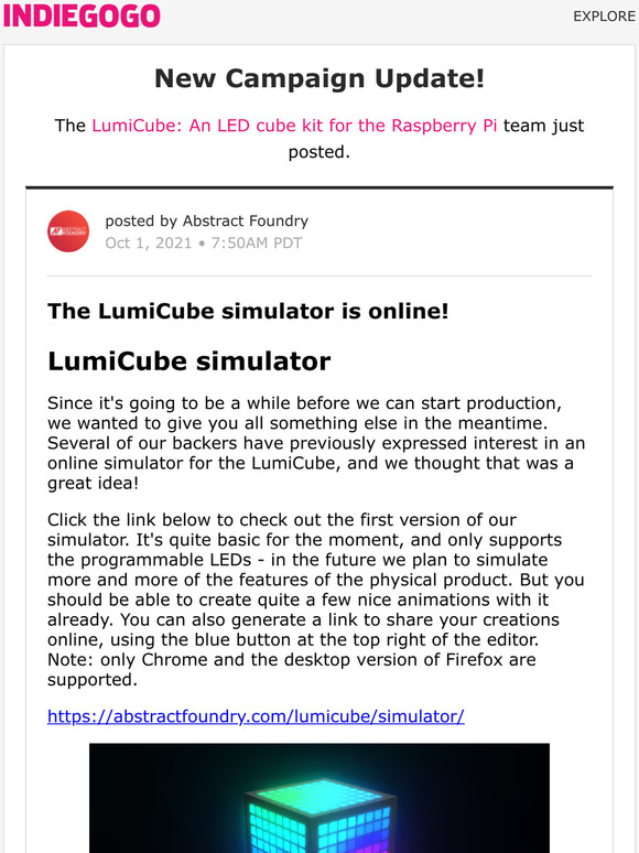 Indiegogo: Update #6 from LumiCube: An LED cube kit for the Raspberry Pi | Milled