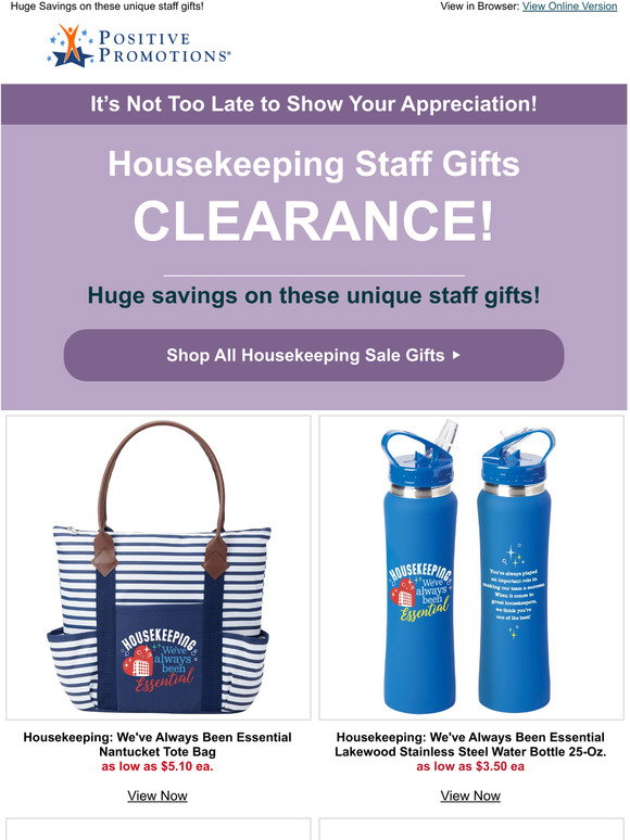 Positive Promotions: Housekeeping Staff Gifts Clearance! | Milled