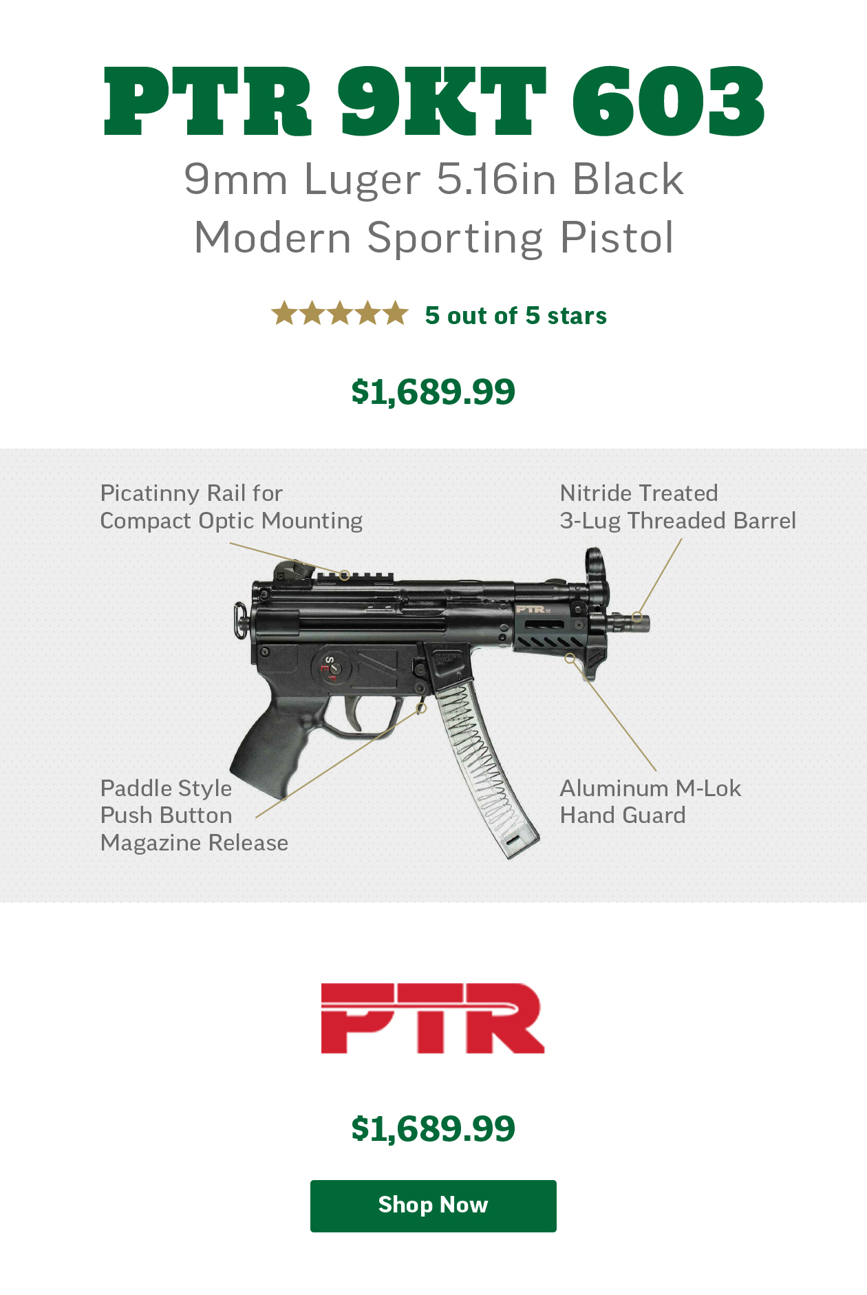 Sportsman's Warehouse: PTR 9KT 603 Modern Sporting Pistol | Milled