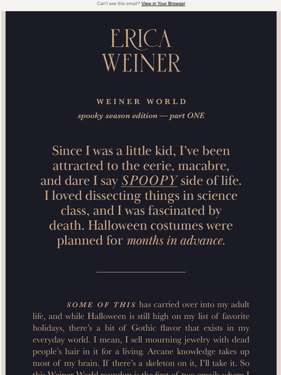 Erica Weiner: Weiner World: Spooky Season Edition, Part 1 | Milled