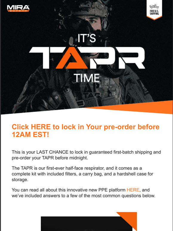 MIRA Safety: TAPR Pre-Order: 24 Hours Left | Milled