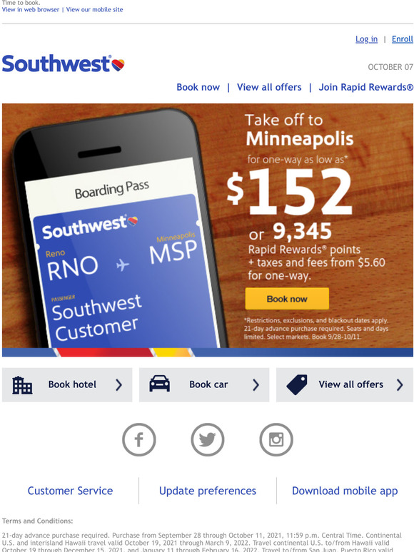 Southwest: $152 from Reno to Minneapolis is ready for take off. | Milled
