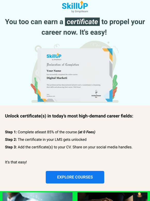Simplilearn 3 Easy Steps To Earn A SkillUp Certificate Milled