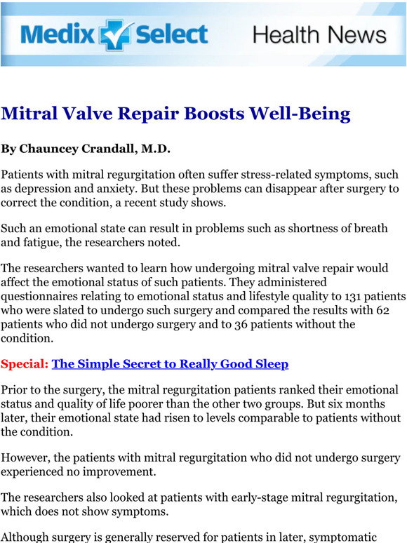 Medix Select: Mitral Valve Repair Boosts Well-Being | Milled