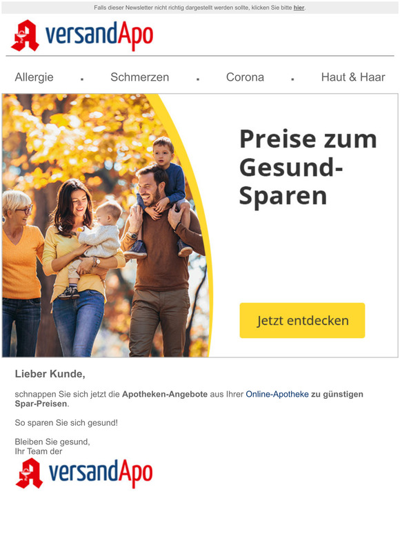 VersandApo: Unsere Spar-Preise fr Ihr Gesund-Gefhl, lieber Kunde | Milled