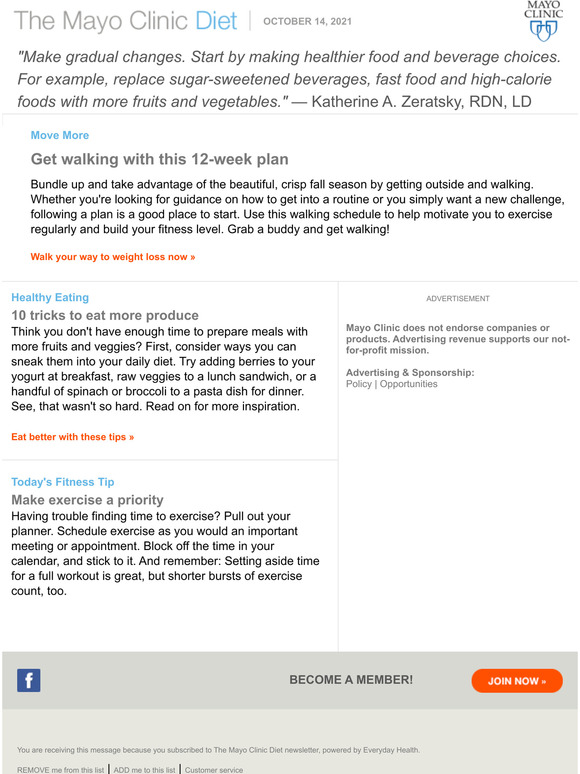 The Mayo Clinic Diet: Fall Fitness: Try This 12-Week Walking Plan! | Milled