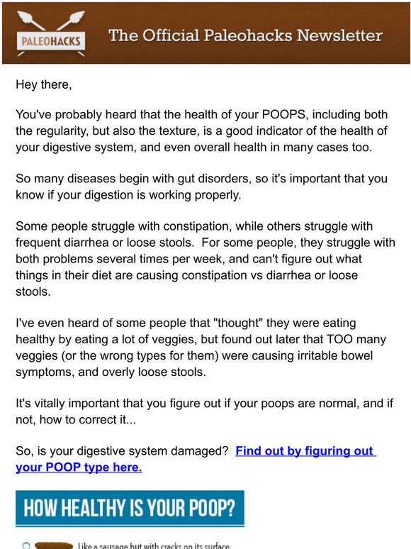 PaleoHacks: your POOP "type" (sausage, snake, watery, or a blob?) | Milled
