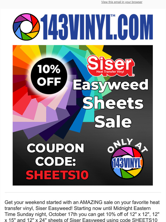 143Vinyl: Siser Easyweed Sheets are on Sale NOW at 143VINYL! | Milled