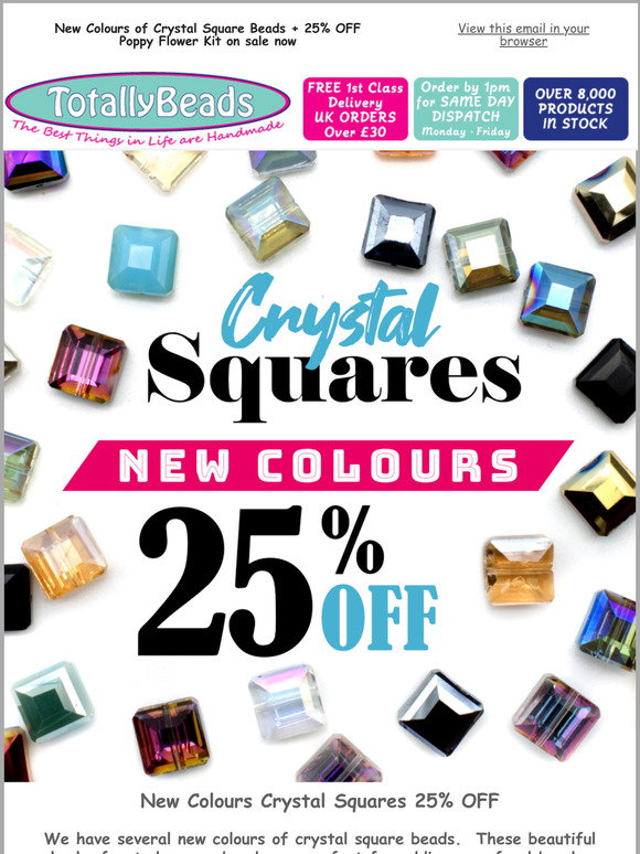 TotallyBeads: Crystal Square Beads New Colours 25% OFF | Milled