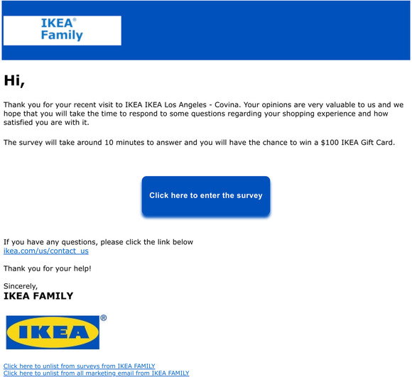 IKEA: We need your feedback on your recent visit to IKEA! | Milled