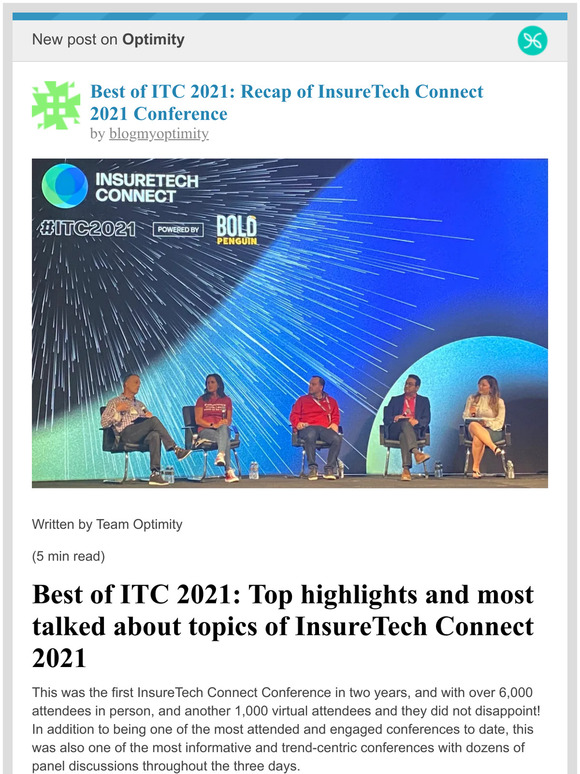Optimity: [New post] Best of ITC 2021: Recap of InsureTech Connect 2021 ...