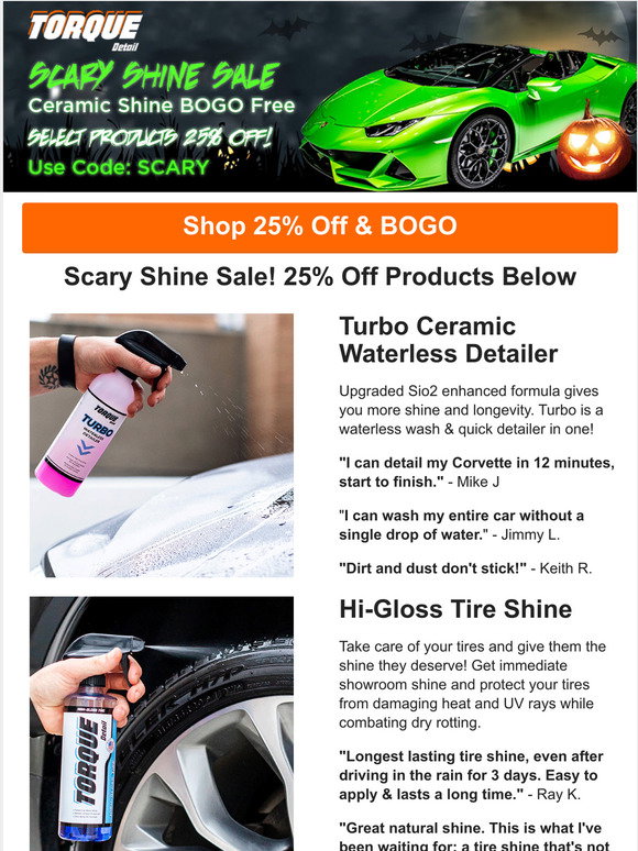 Torque Detail: 25% OFF: Tire Shine, Turbo Waterless & Detailing Towels ...