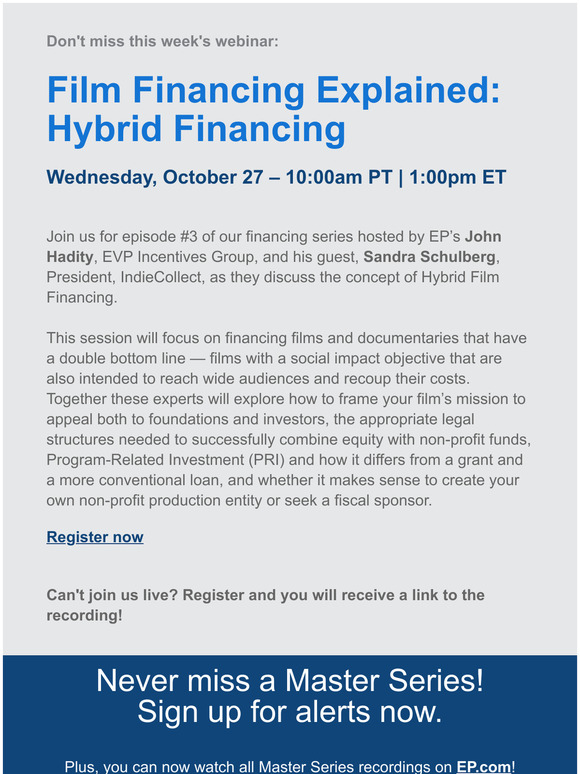 Entertainment Partners: Master Series Film Financing Explained: Hybrid ...